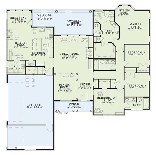Home Plan Designs and Blueprints: Bedrooms: 4 Bathrooms: 3 Heated ...